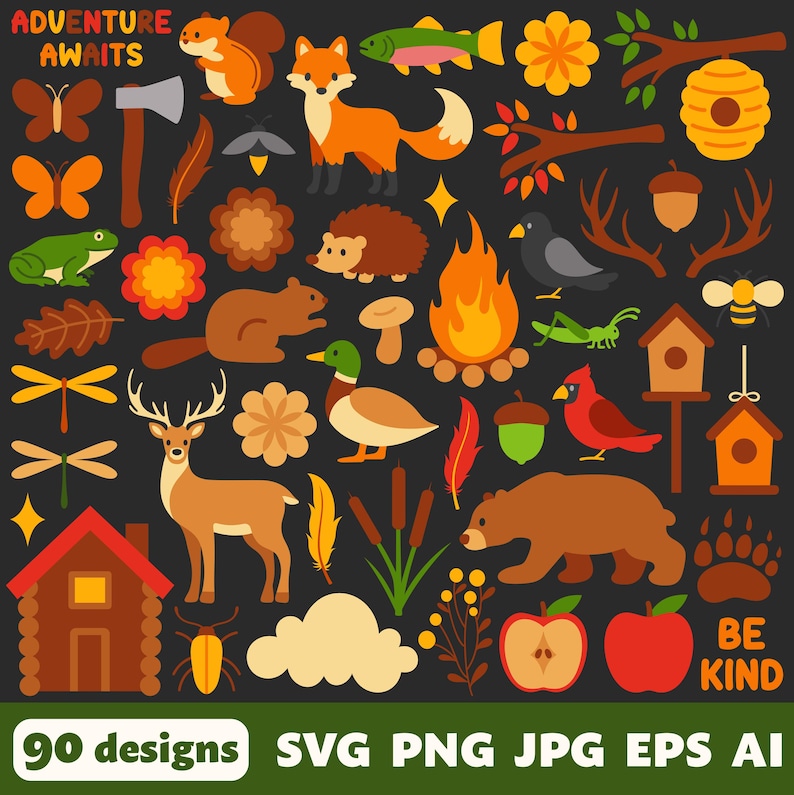 Woodland Digital Files, SVG PNG JPG, Clipart, Cut Files, Cricut, Autumn ...