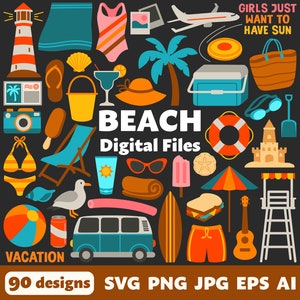 Beach Digital Files, SVG PNG JPG, Clipart, Cut Files, Cricut, Ocean ...