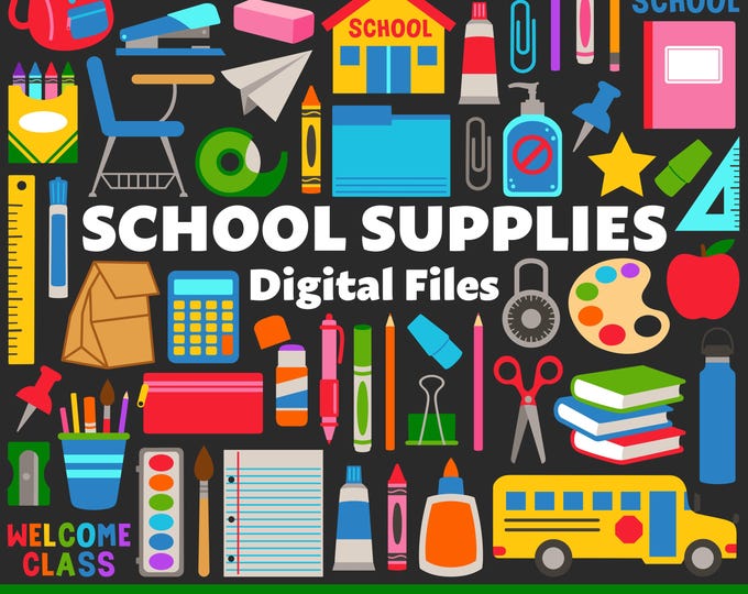 School Supply Cuties Clipart - Kawaii Clipart - Instant Download ...