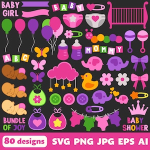 Baby Girl Digital Files, SVG PNG JPG, Clipart, Cut Files, Cricut, Pink ...