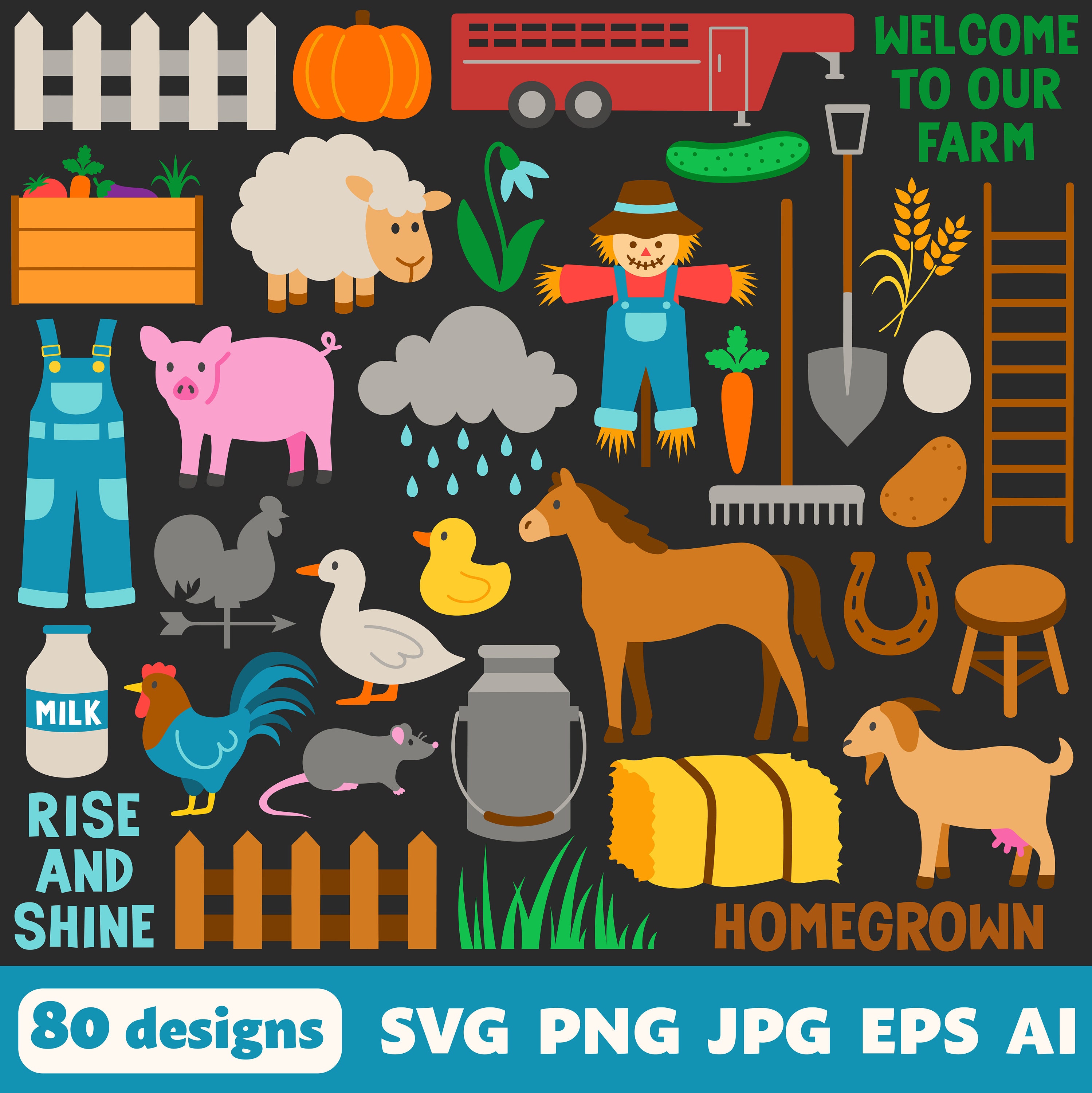 Farm Digital Files, SVG PNG JPG, Clipart, Cut Files, Cricut, Icons ...