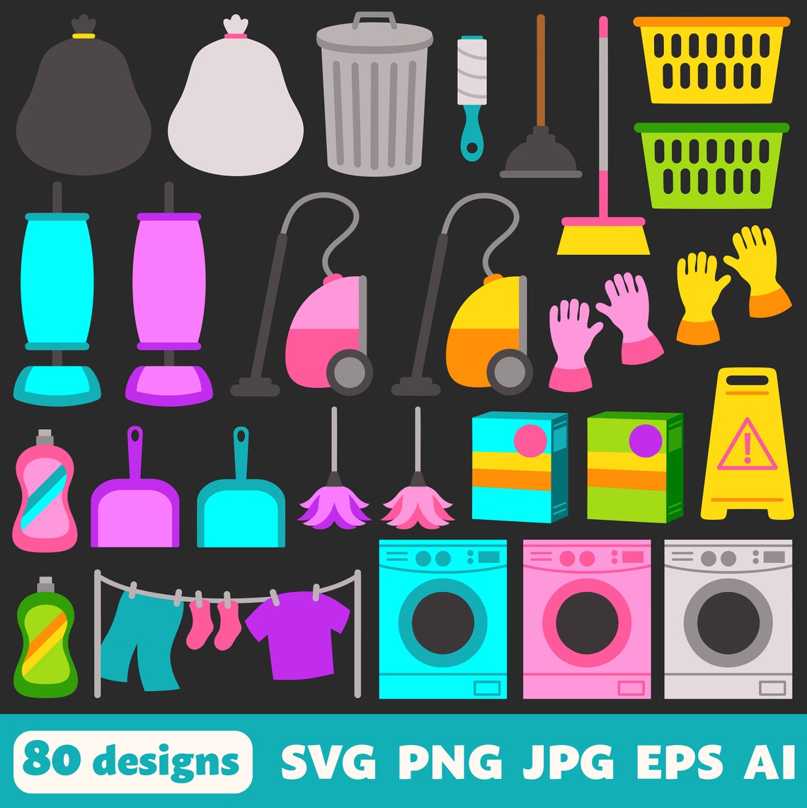 Cleaning Digital Files, SVG PNG JPG, Clipart, Cut Files, Cricut, Mop ...