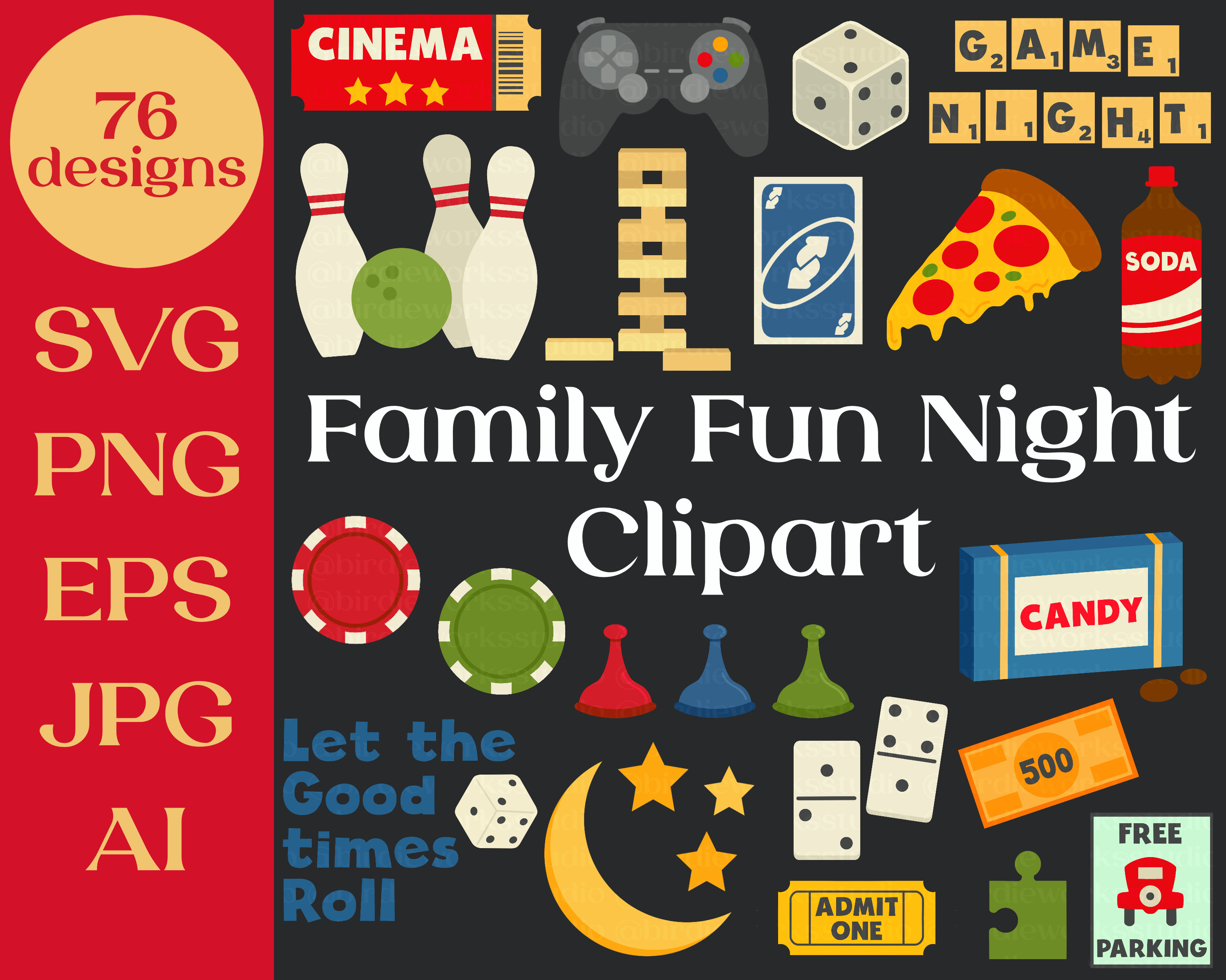 Family Fun Night Clipart & Cut Files PNG SVG JPG Silhouette - Etsy