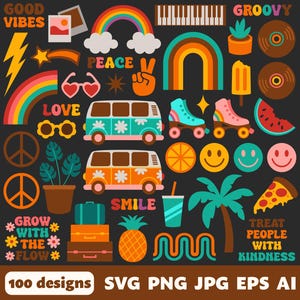 Groovy 70s Digital Files, SVG PNG JPG, Clipart, Cut Files, Printable ...