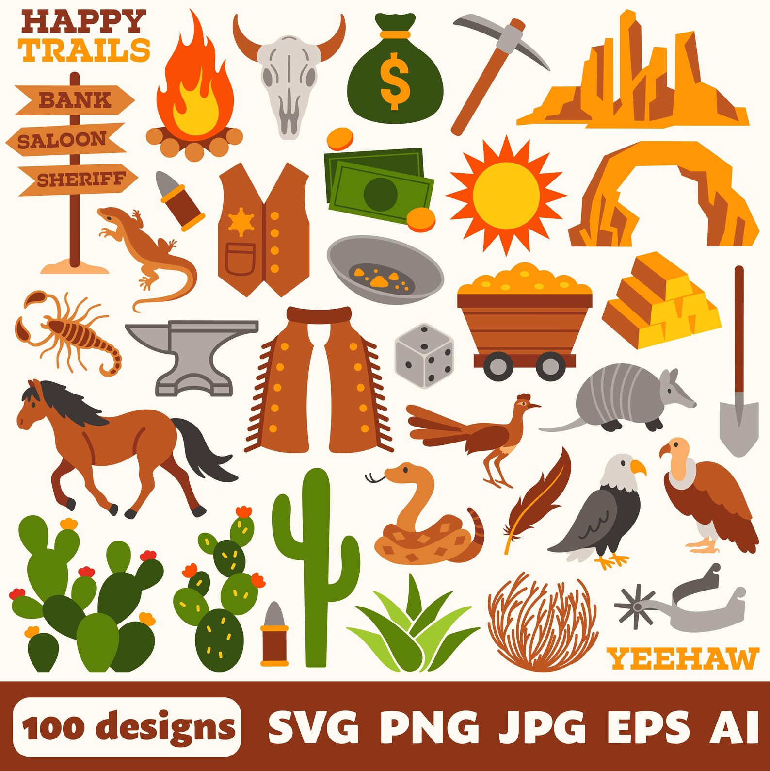 Western Digital Files, SVG PNG JPG, Clipart, Cut Files, Cricut, Icons ...