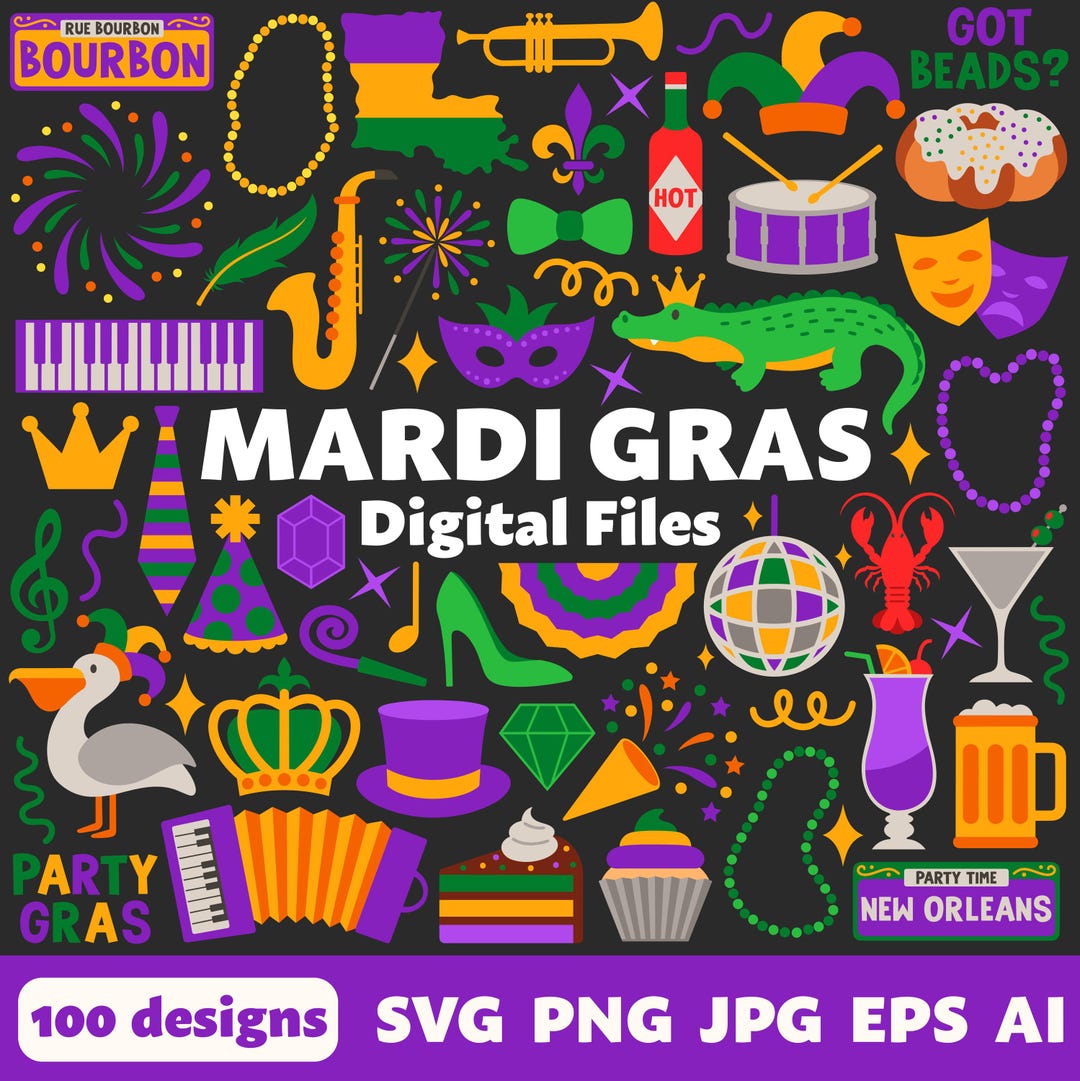 Mardi Gras Digital Files, SVG PNG JPG, Clipart, Cut Files, New Orleans ...