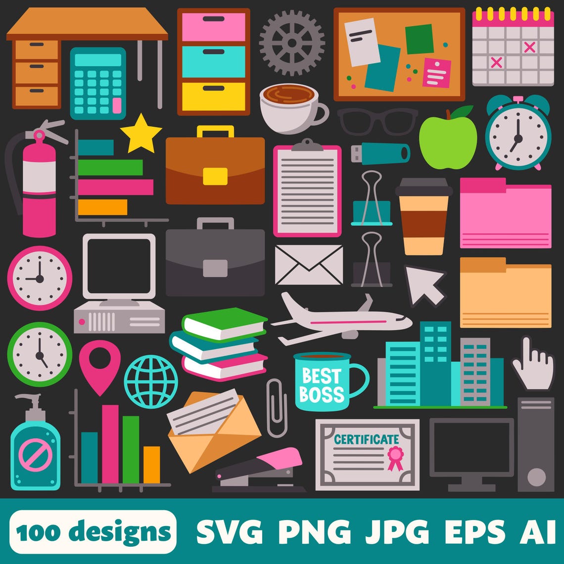 Office Digital Files, SVG PNG JPG, Clipart, Cut Files, Cricut, Work ...
