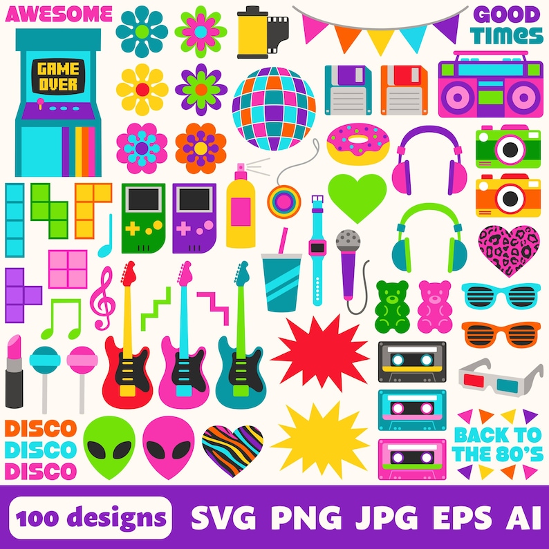 Retro 80s Digital Files, SVG PNG JPG, Clipart, Cut Files, Printable ...