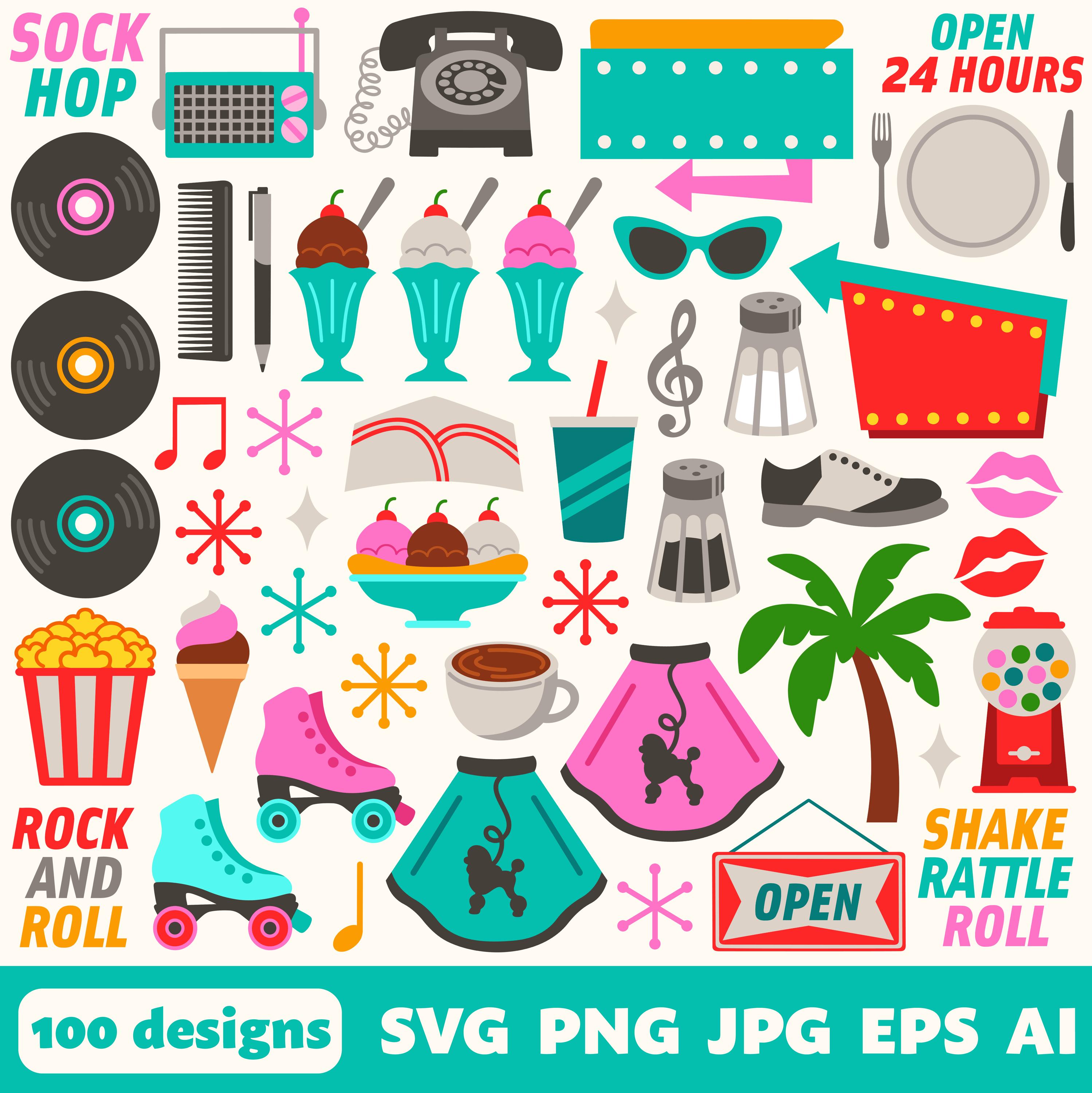 50s Diner Digital Files, SVG PNG JPG, Clipart, Cut Files, Cricut, Party ...