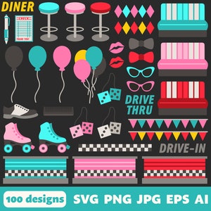 50s Diner Digital Files, SVG PNG JPG, Clipart, Cut Files, Icons, Cricut ...