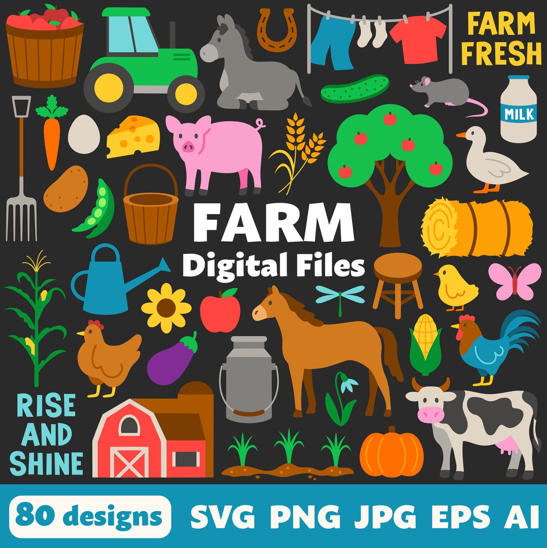 Farm Digital Files, SVG PNG JPG, Clipart, Cut Files, Cricut, Icons ...