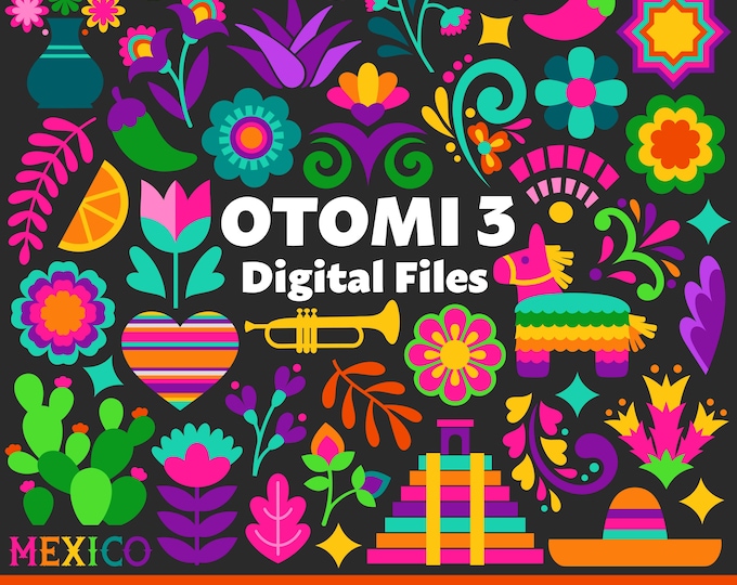 Mexican Otomi Clipart Bundle - Colorful Mexican Flower Set SVG PNG ...