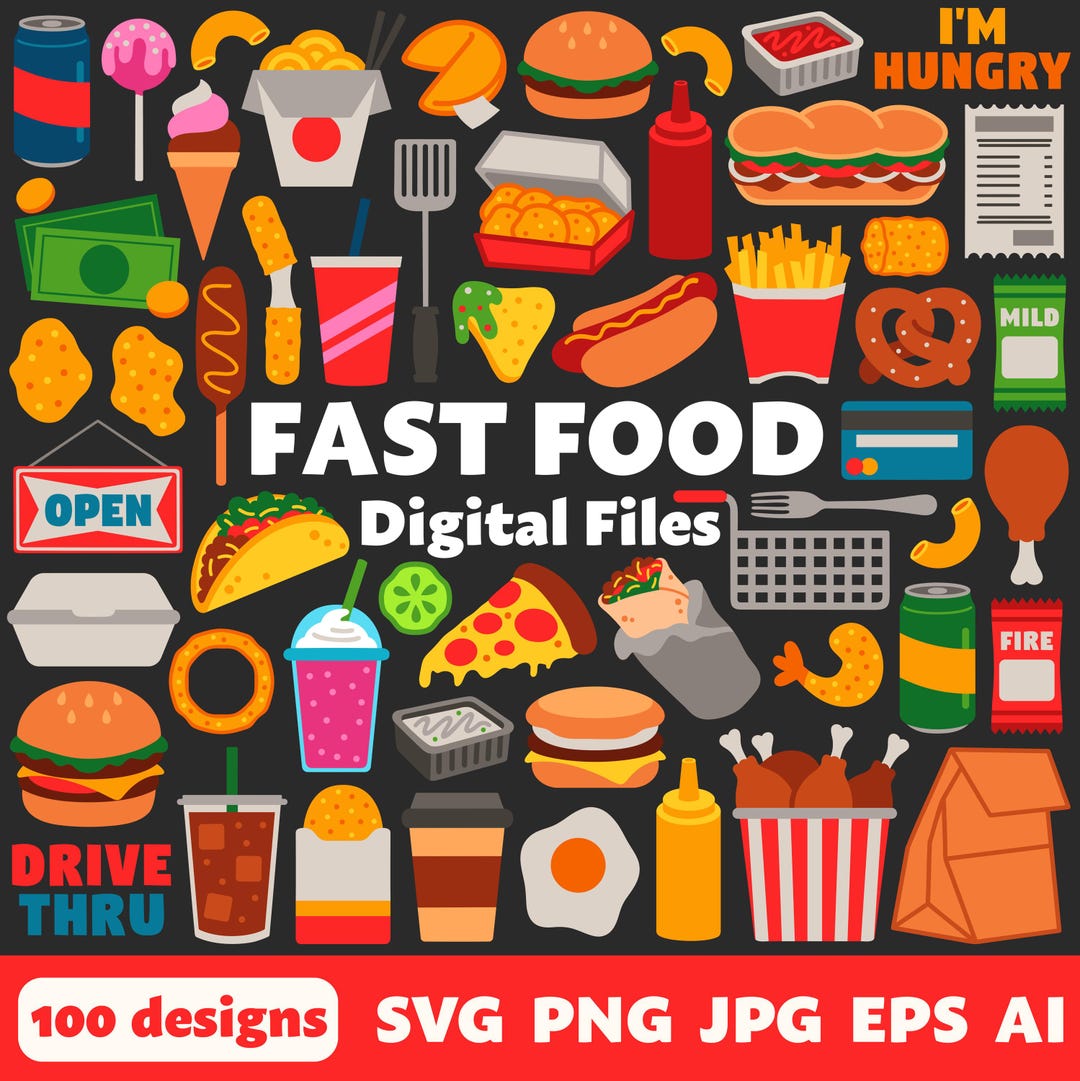 Fast Food Digital Files, SVG PNG JPG, Clipart, Cut Files, Graphics ...