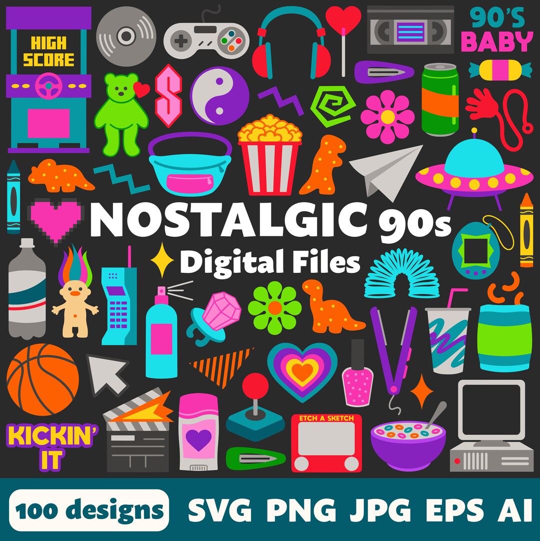 Nostalgic 90s Digital Files, SVG PNG JPG, Clipart, Cut Files, Printable ...