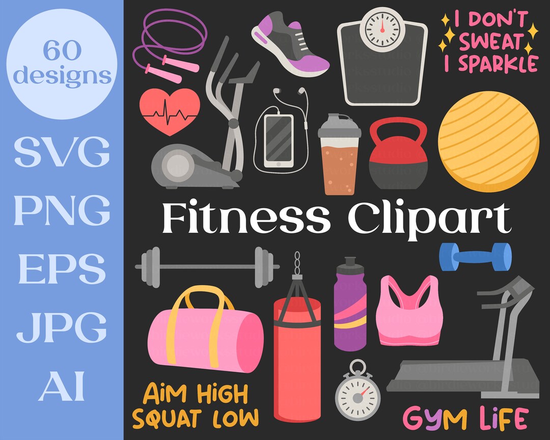 Fitness Clipart & Cut Files, PNG SVG JPG, Silhouette, Cricut, Exercise ...