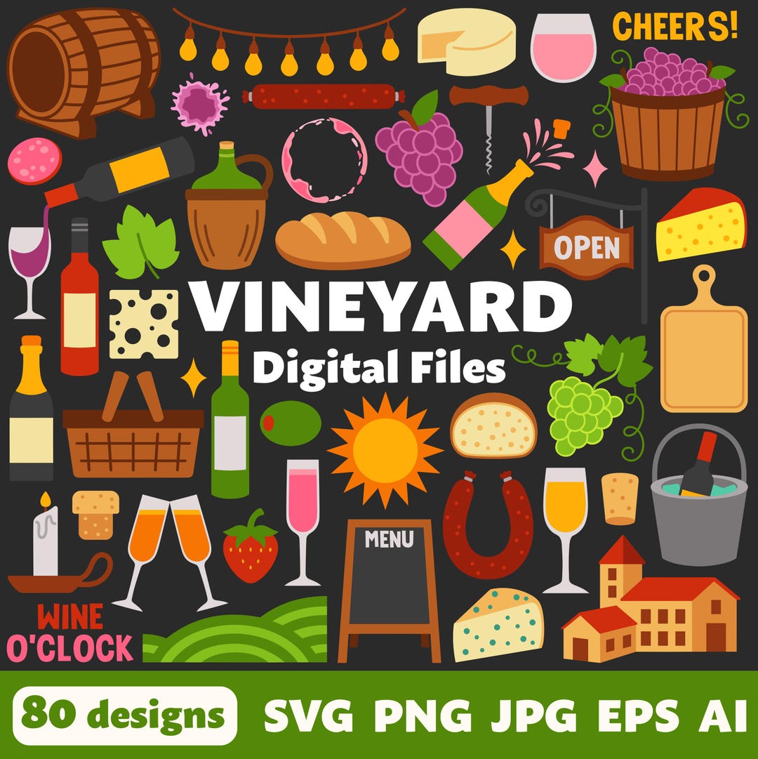 Vineyard Digital Files, SVG PNG JPG, Clipart, Cut Files, Cricut, Drinks ...