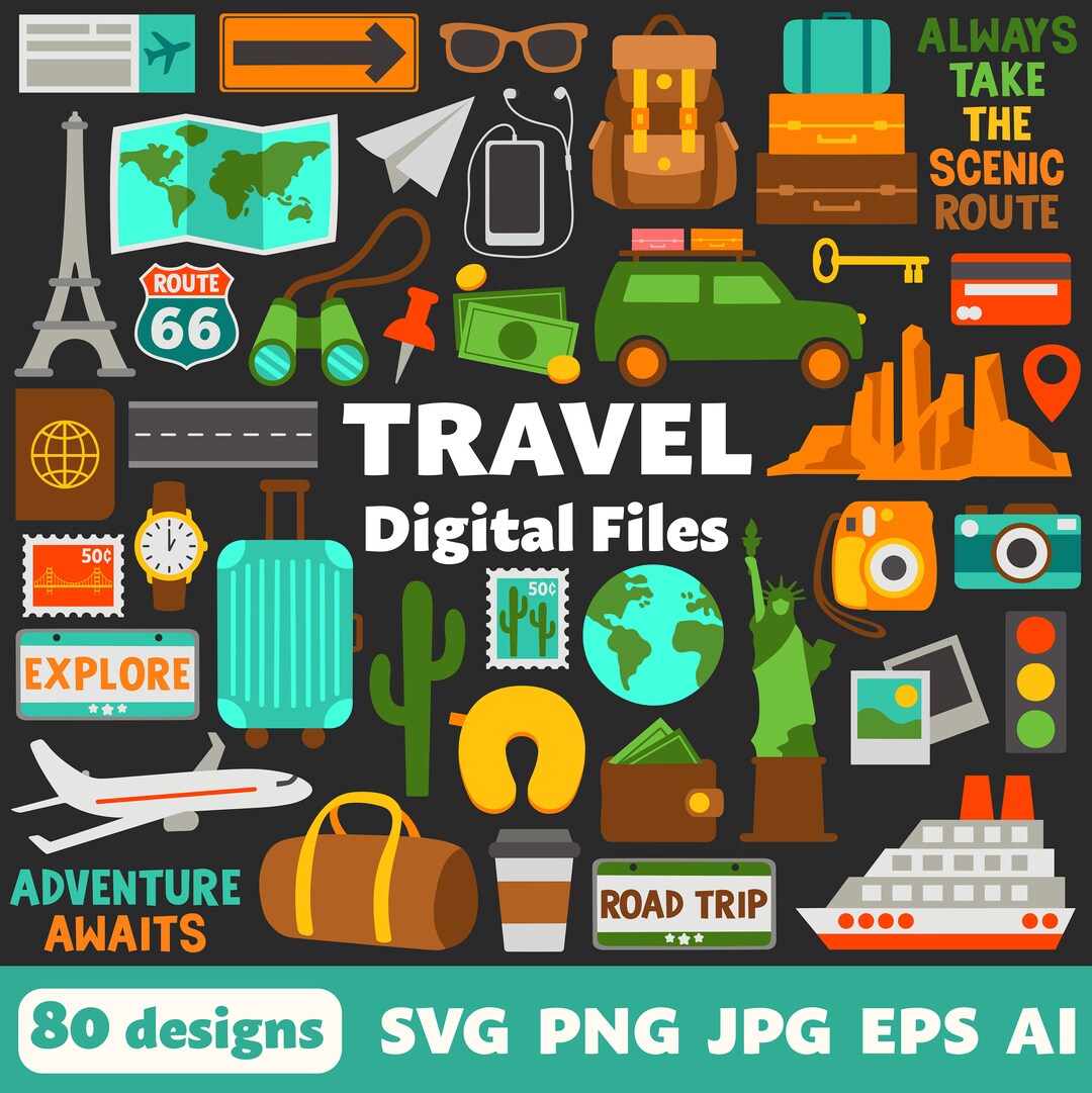 Travel Digital Files, SVG PNG JPG, Clipart, Cut Files, Graphics, Cricut ...