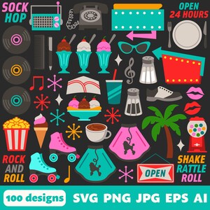 50s Diner Digital Files, SVG PNG JPG, Clipart, Cut Files, Cricut, Party ...