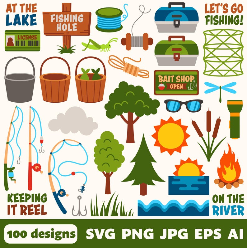 Fishing Digital Files, SVG PNG JPG, Clipart, Cut Files, Cricut ...
