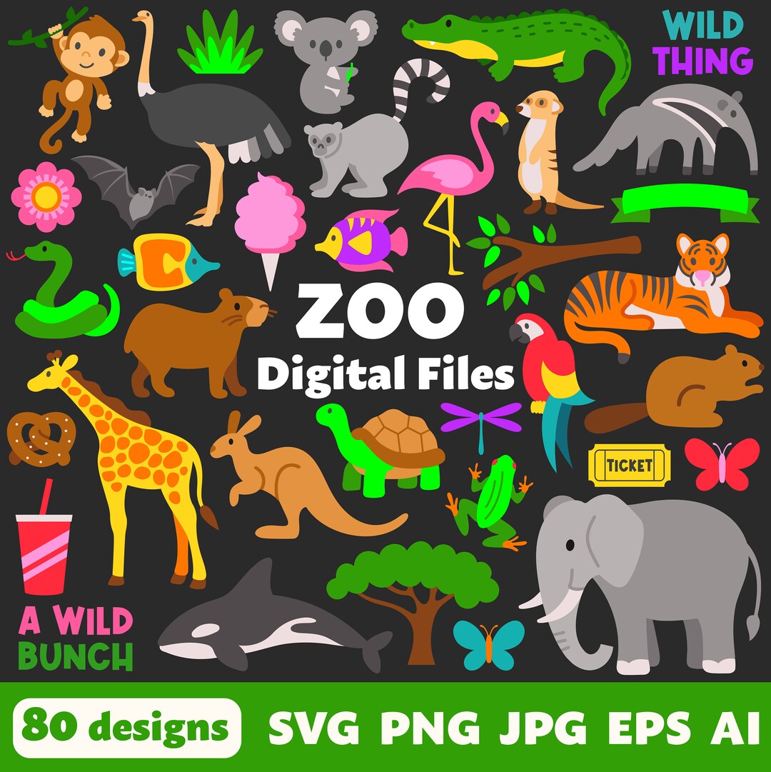 Zoo Digital Files, SVG PNG JPG, Clipart, Cut Files, Graphics, Printable, Cricut, Jungle, Safari ...