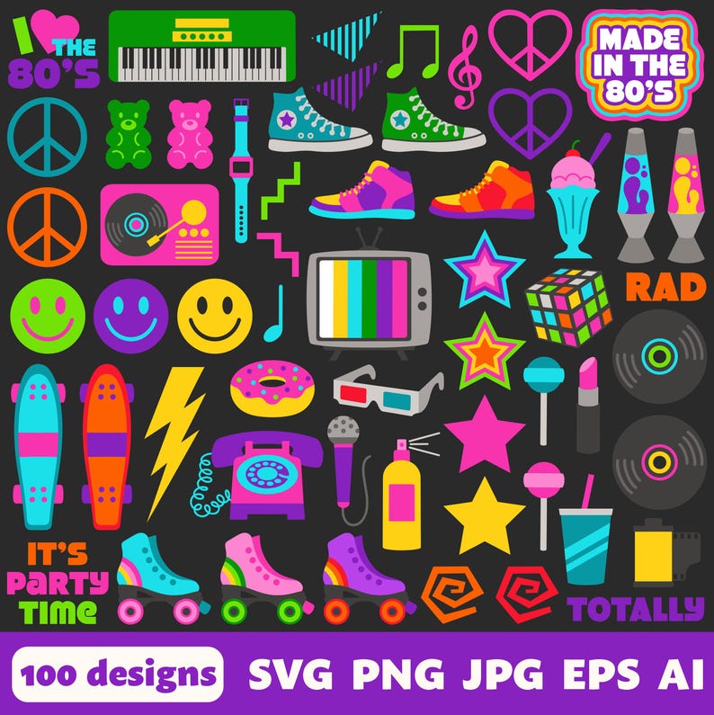 Retro 80s Digital Files, SVG PNG JPG, Clipart, Cut Files, Printable ...