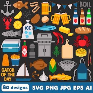 Seafood Digital Files, SVG PNG JPG, Clipart, Cut Files, Graphics ...