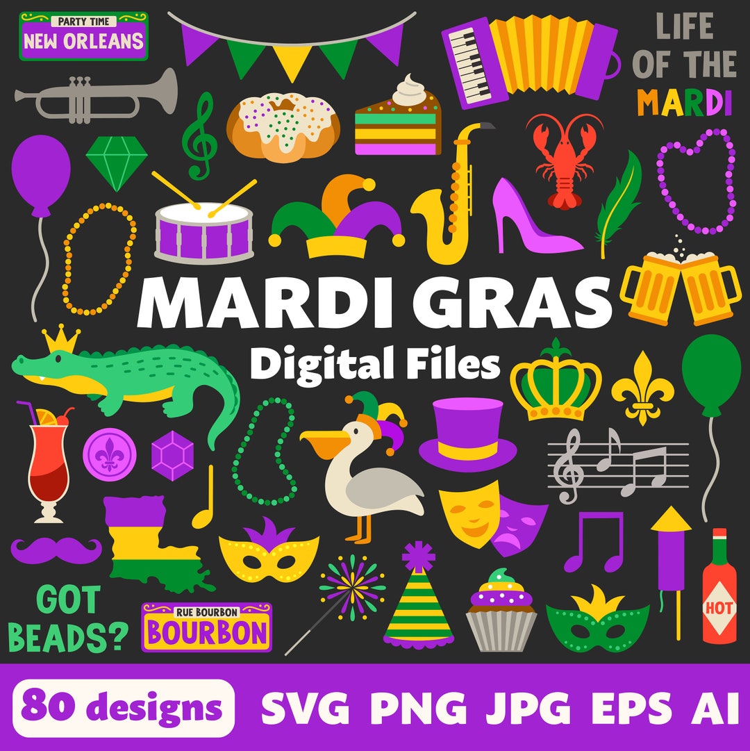 Mardi Gras Digital Files, SVG PNG JPG, Clipart, Cut Files, New Orleans ...