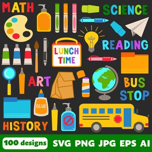 School Supplies Digital Files, SVG PNG JPG, Clipart, Cut Files ...