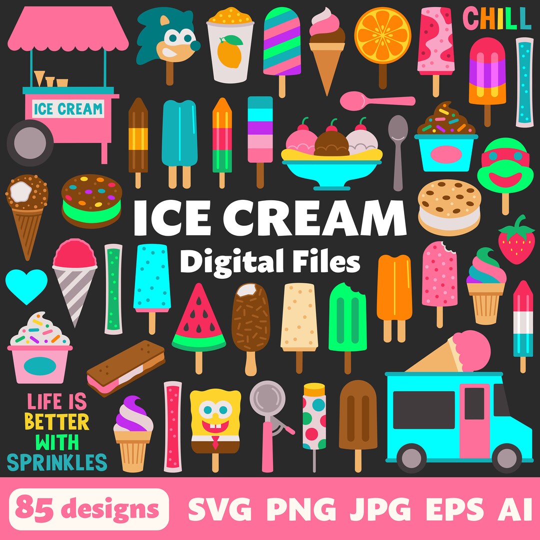 Ice Cream Digital Files, SVG PNG JPG, Clipart, Cut Files, Cricut ...
