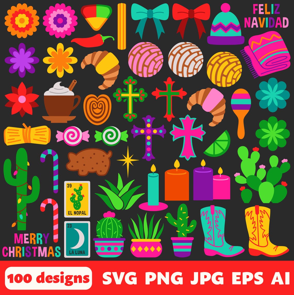 Christmas Fiesta Digital Files, SVG PNG JPG, Clipart, Cut Files, Cricut ...