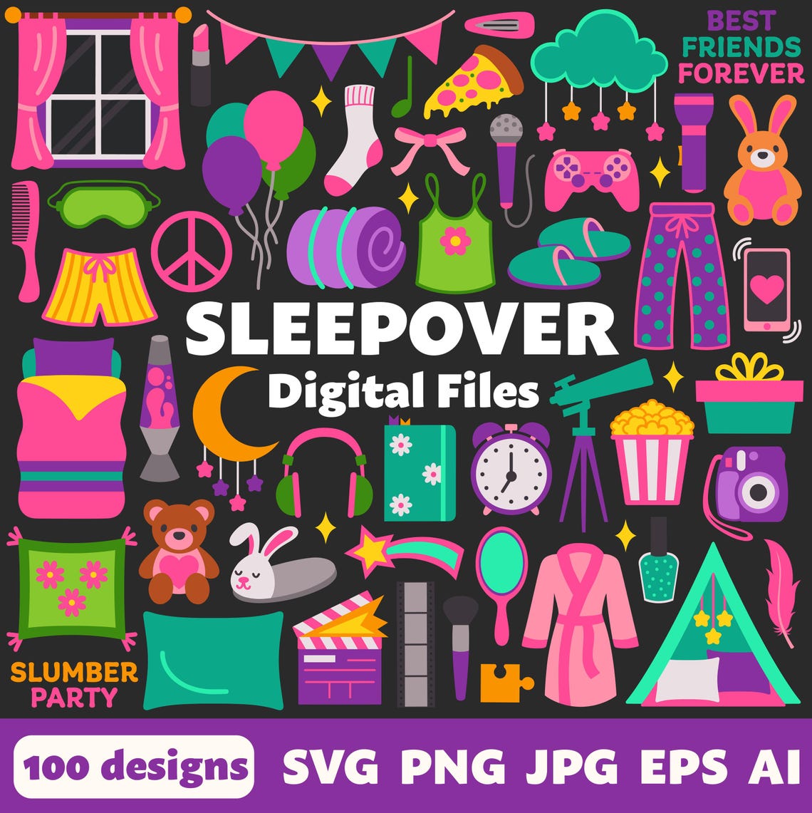 Sleepover Digital Files, SVG PNG JPG, Clipart, Cut Files, Printable ...