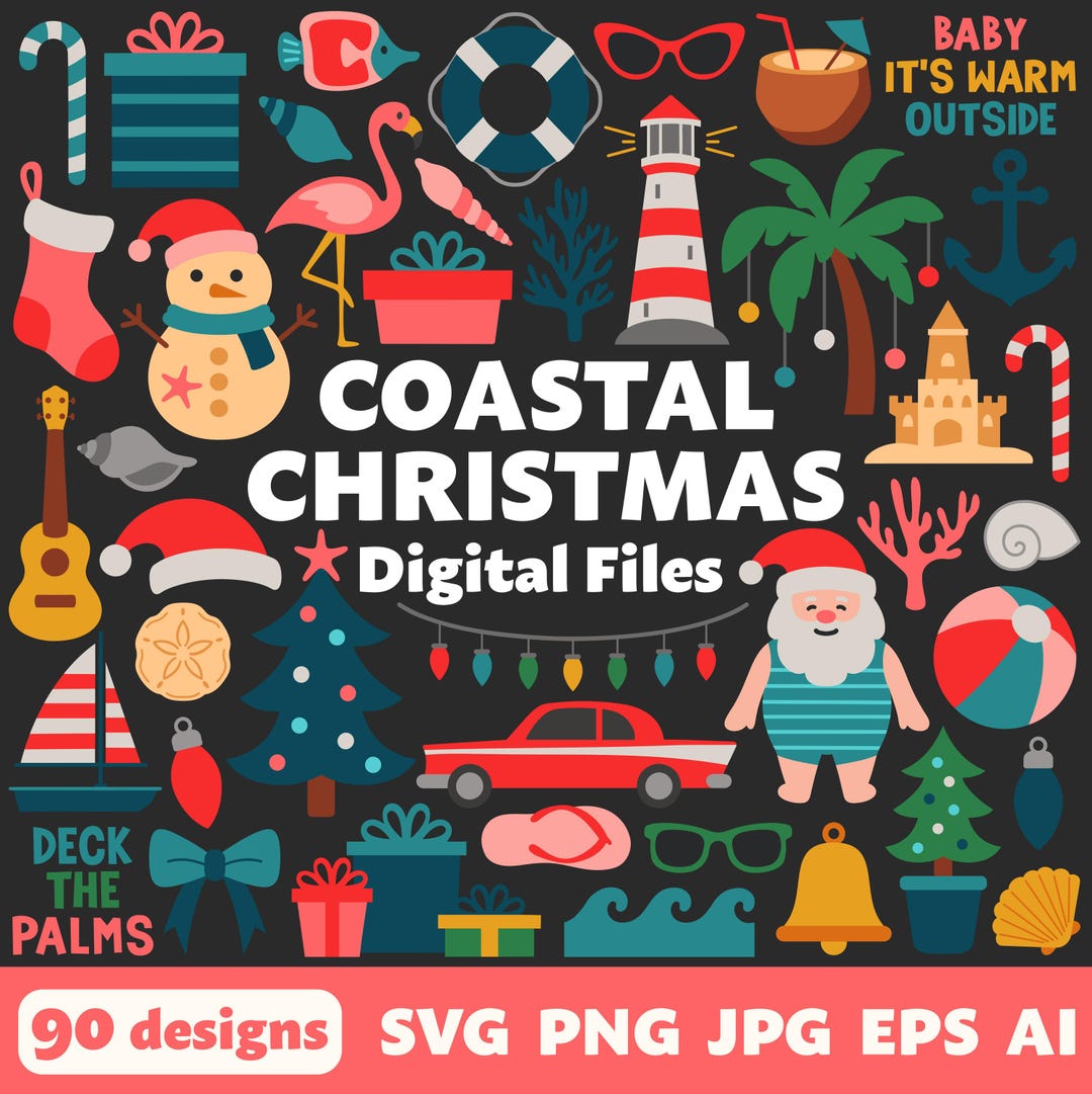 Coastal Christmas Digital Files, SVG PNG JPG, Clipart, Cut Files ...