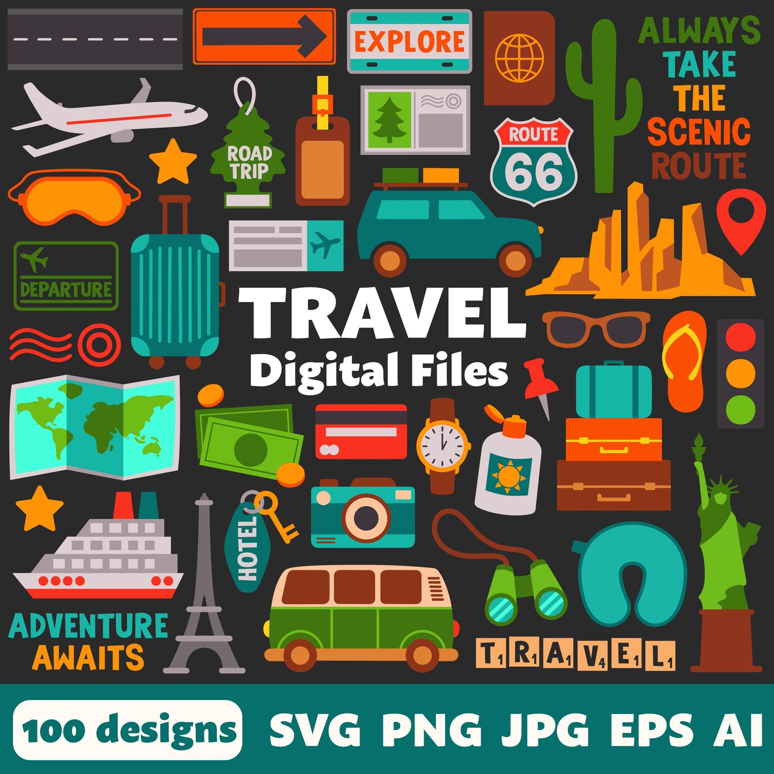 Travel Digital Files, SVG PNG JPG, Clipart, Cut Files, Graphics, Cricut ...