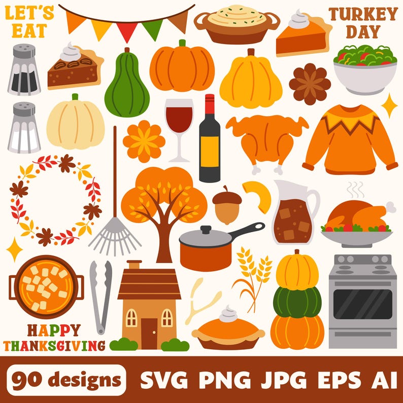 Thanksgiving Digital Files, SVG PNG JPG, Clipart, Cut Files, Printable ...