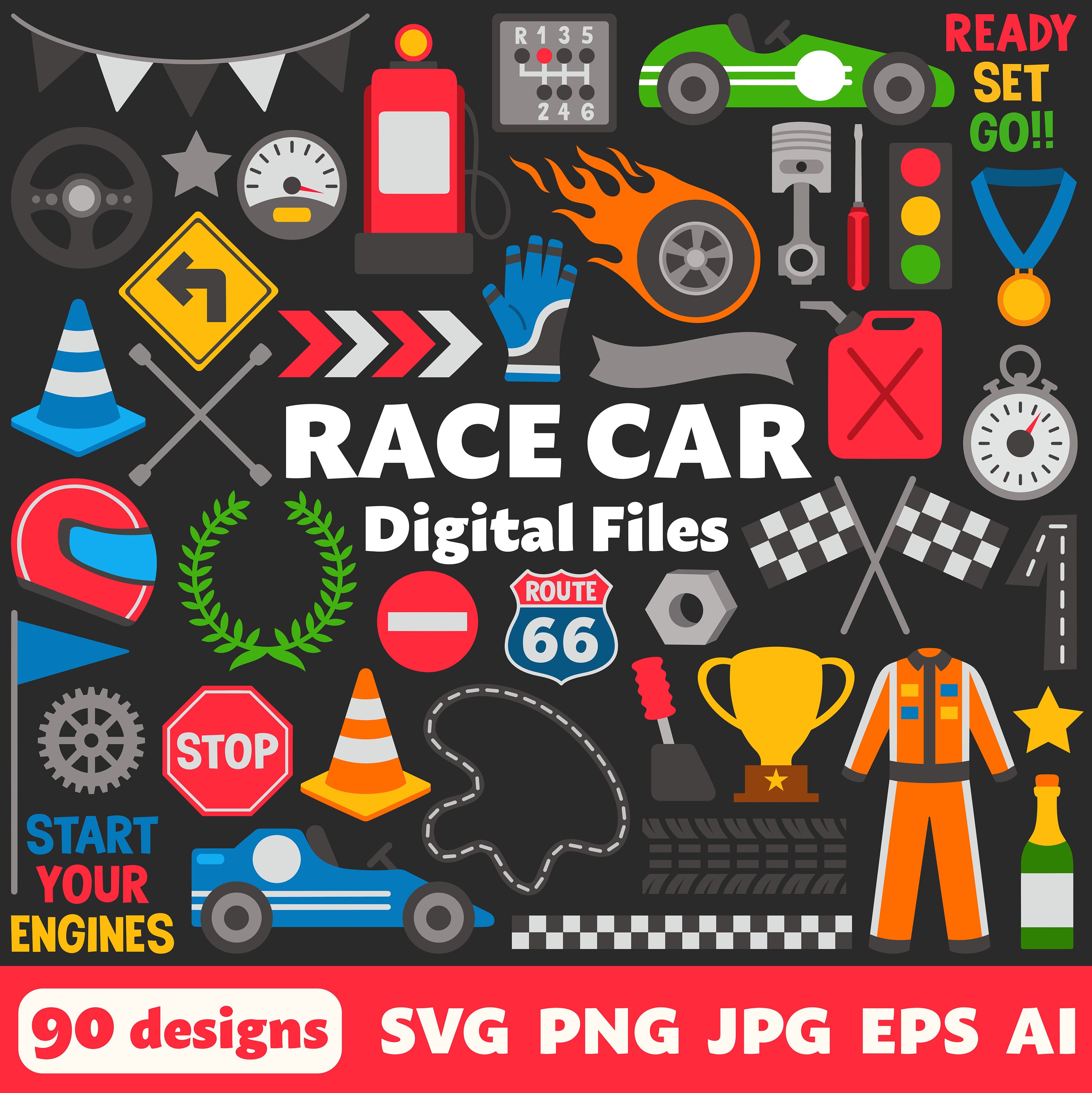 Racecar Digital Files, SVG PNG JPG, Clipart, Cut Files, Instant ...