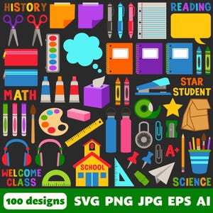 School Supplies Digital Files, SVG PNG JPG, Clipart, Cut Files ...