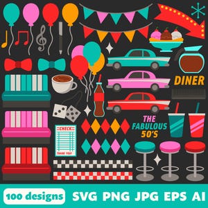 50s Diner Digital Files, SVG PNG JPG, Clipart, Cut Files, Cricut, Party ...