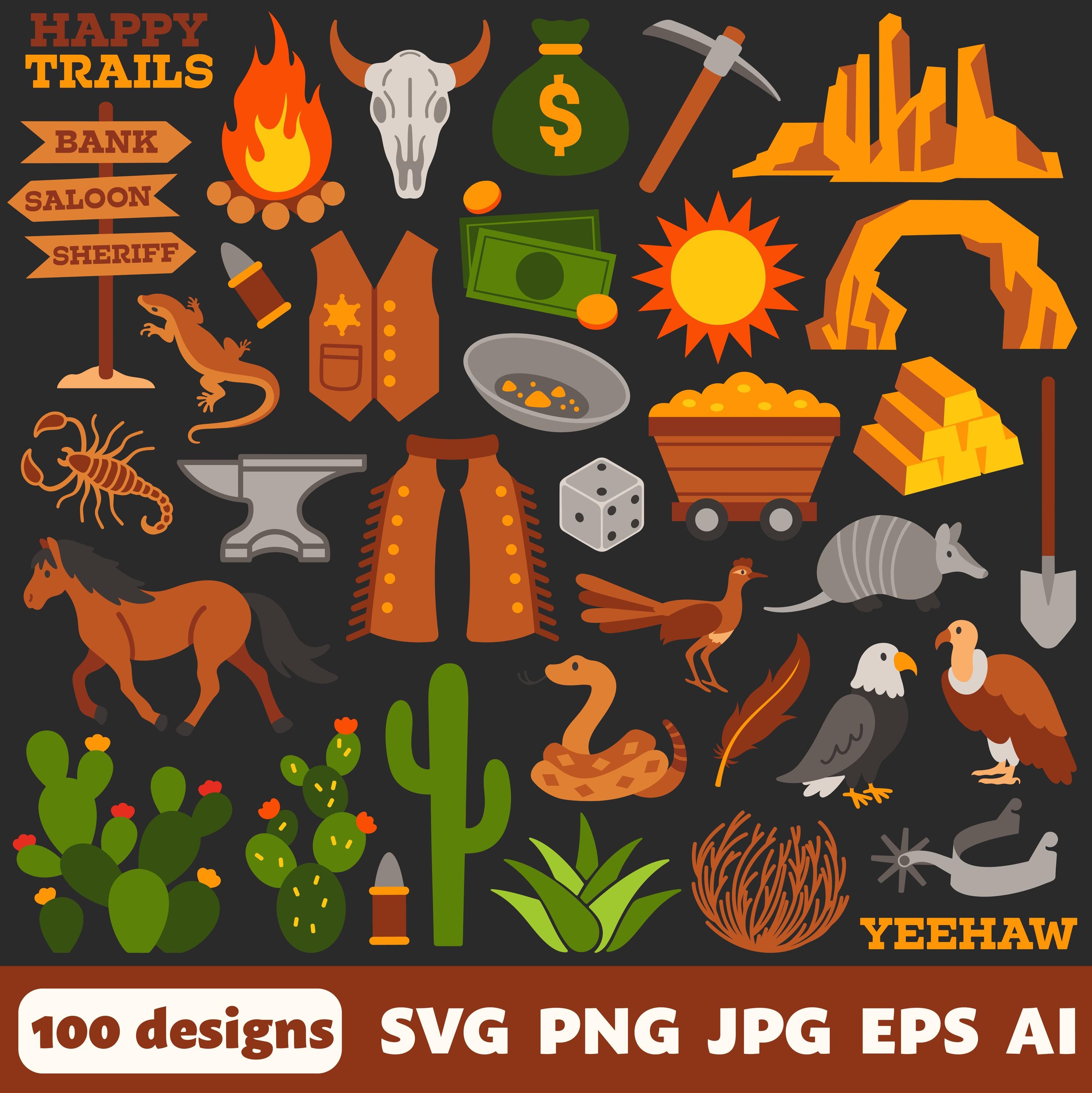 Western Digital Files, SVG PNG JPG, Clipart, Cut Files, Cricut, Icons ...