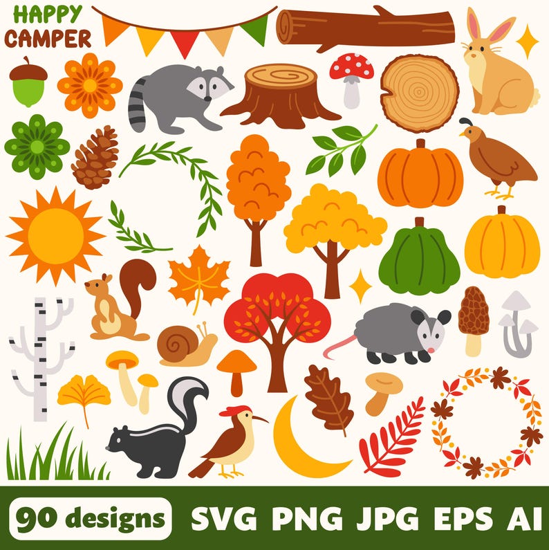 Woodland Digital Files, SVG PNG JPG, Clipart, Cut Files, Cricut, Autumn ...
