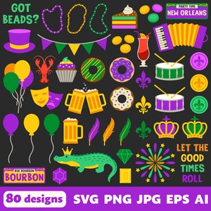 Mardi Gras Digital Files, SVG PNG JPG, Clipart, Cut Files, New Orleans ...
