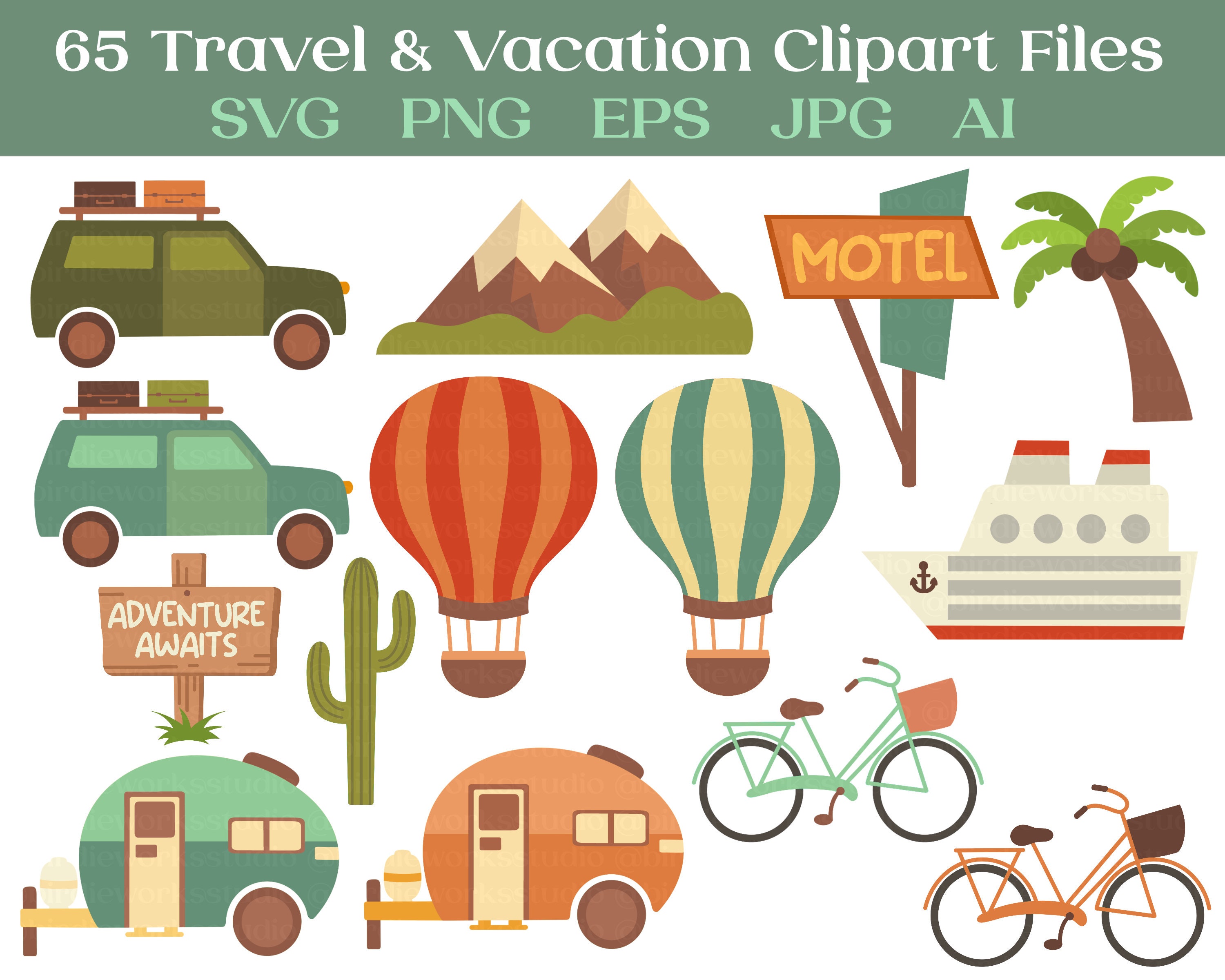 Travel Clipart & Cut Files PNG SVG JPG Silhouette Cricut - Etsy UK