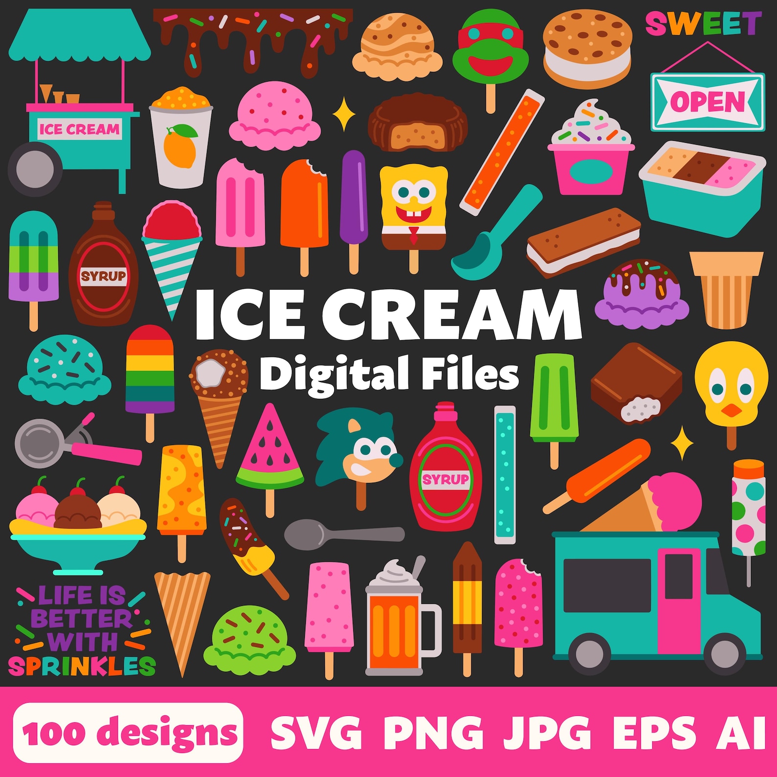 Archivos digitales de helados, SVG, PNG, JPG, imágenes prediseñadas ...