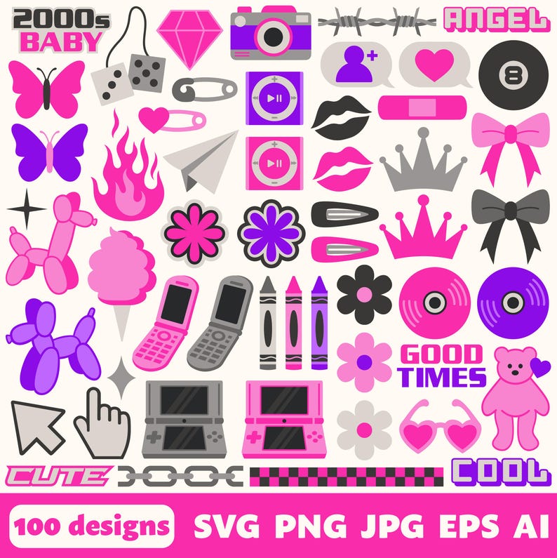 Y2K Digital Files, SVG PNG JPG, Clipart, Cut Files, Printable, Cricut ...