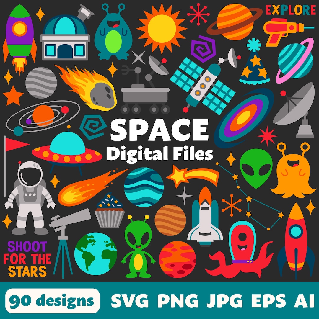 Space Digital Files, SVG PNG JPG, Clipart, Cut Files, Icons, Cricut ...