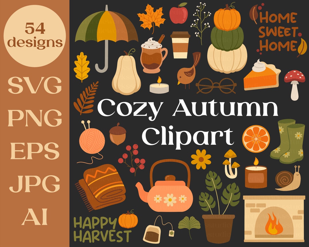 Cozy Autumn Clipart & Cut Files PNG SVG JPG Silhouette - Etsy