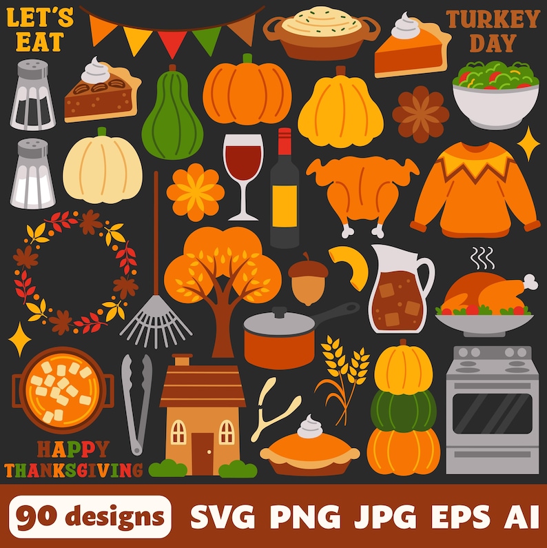 Thanksgiving Digital Files, SVG PNG JPG, Clipart, Cut Files, Printable ...