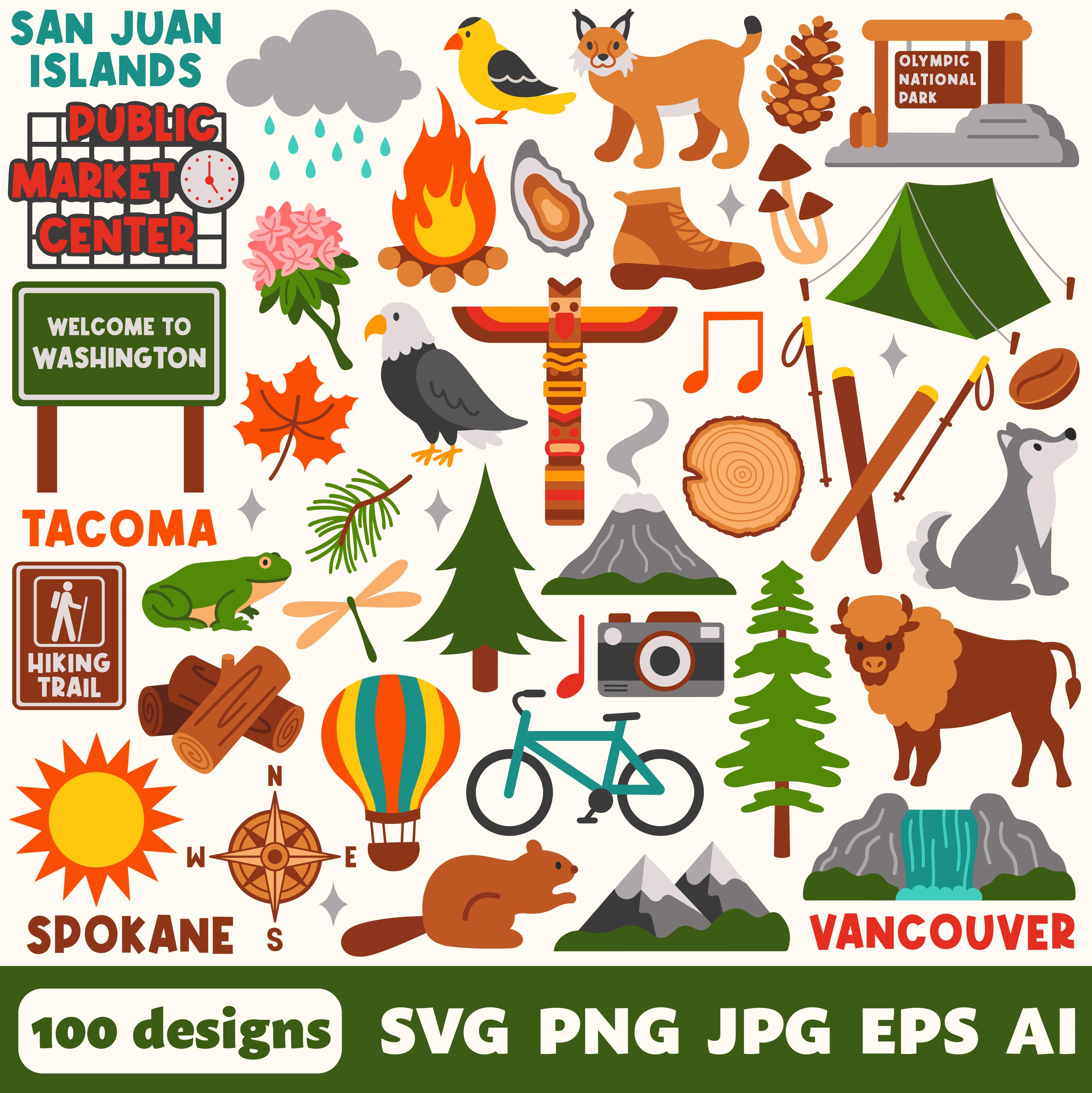Washington State Digital Files, SVG PNG JPG, Clipart, Cut Files, Icons ...