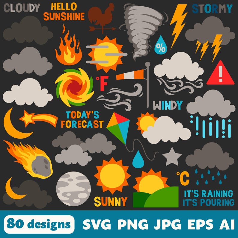 Weather Digital Files, SVG PNG JPG, Clipart, Cut Files, Cricut ...