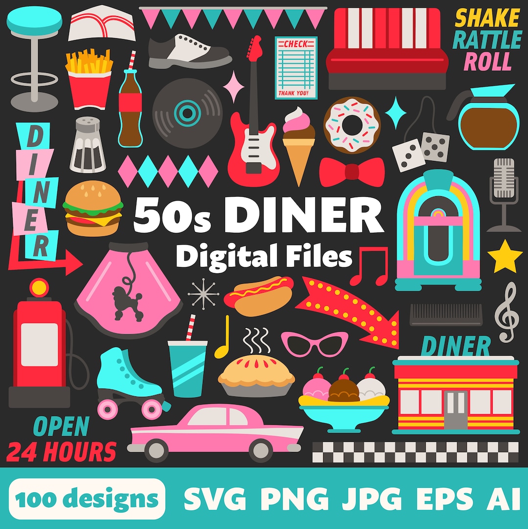 50s Diner Digital Files, SVG PNG JPG, Clipart, Cut Files, Icons, Cricut ...