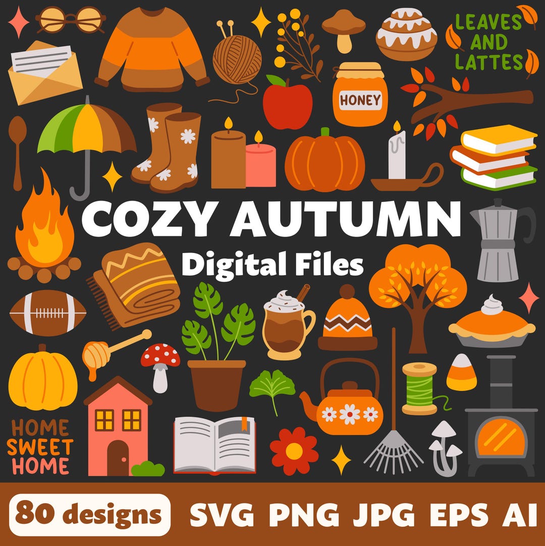 Cozy Autumn Digital Files, SVG PNG JPG, Clipart, Cut Files, Printable ...